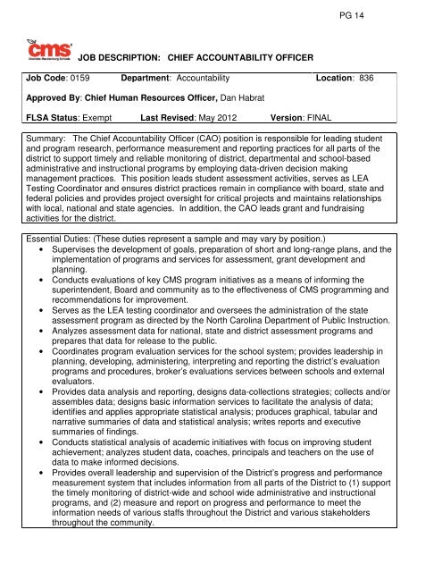 PG 14 JOB DESCRIPTION: CHIEF ACCOUNTABILITY OFFICER ...