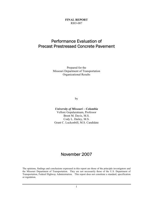 Performance Evaluation of Precast Prestressed Concrete Pavement