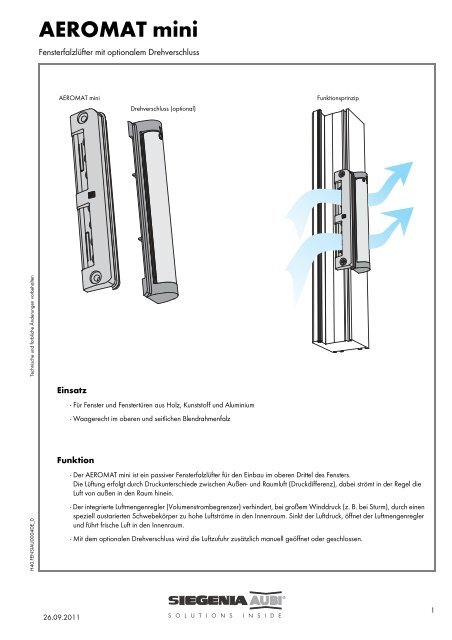 Technisches Datenblatt zum Aeromat Mini