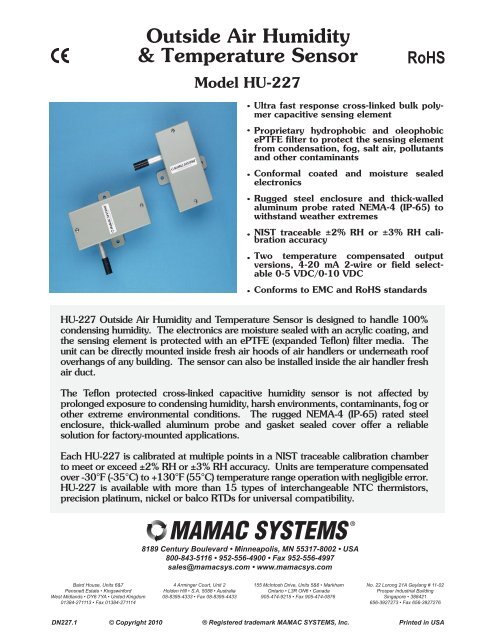 Outside Air Humidity & Temperature Sensor - MAMAC Systems