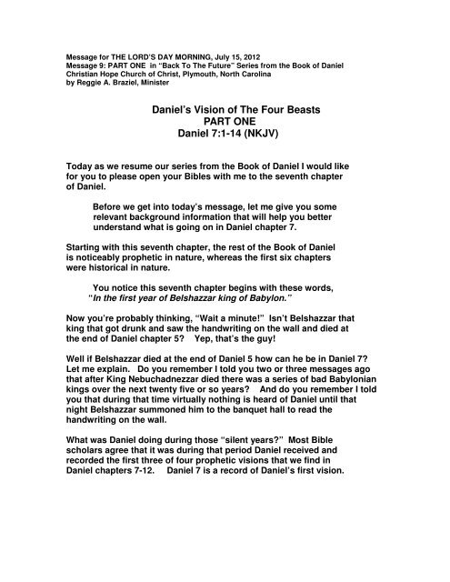 Daniel's Vision of The Four Beasts PART ONE Daniel 7:1-14 (NKJV)