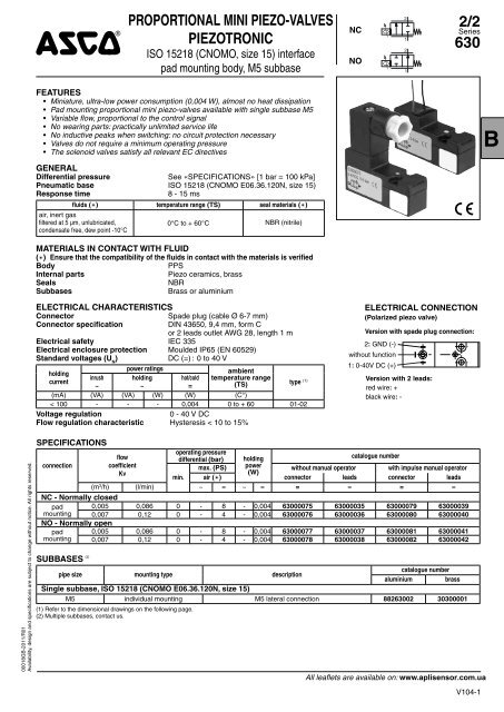 PROPORTIONAL MINI PIEZO-VALVES PIEZOTRONIC 2/2 630
