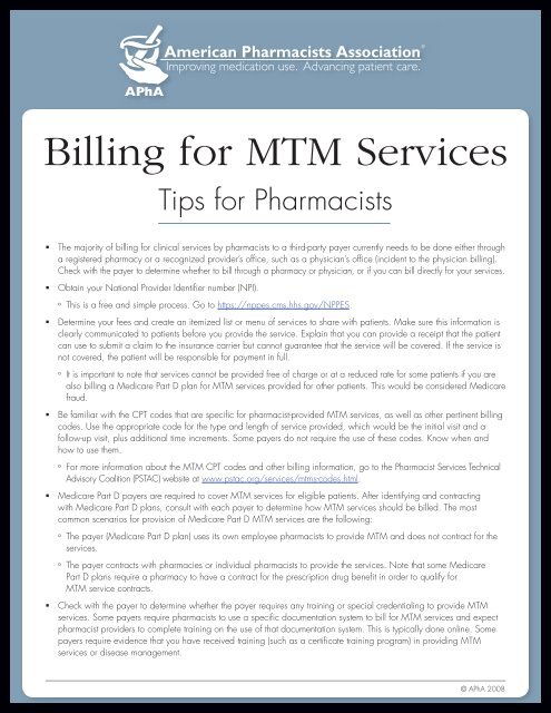 Billing for MTM Services - American Pharmacists Association