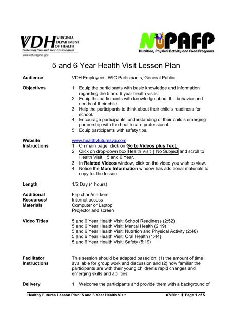 5 and 6 Year Health Visit Lesson Plan