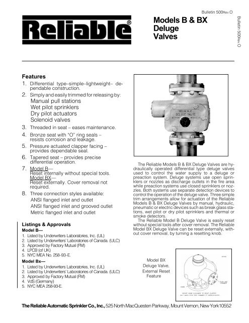 Models B & BX Deluge Valves - Reliable Automatic Sprinkler Co.