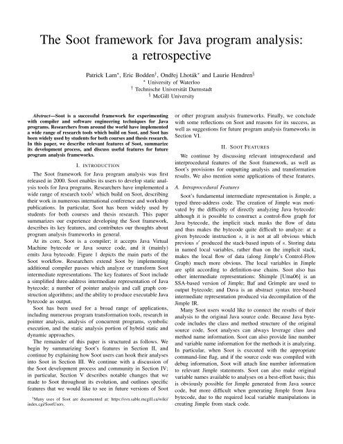 The Soot framework for Java program analysis: a ... - Patrick Lam