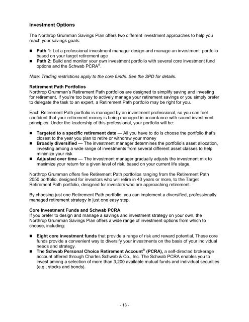 NORTHROP GRUMMAN SAVINGS