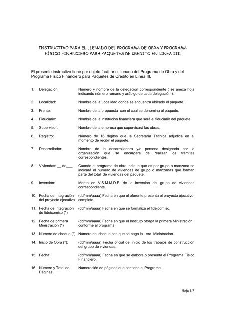 INSTRUCTIVO PARA EL LLENADO DEL PROGRAMA DE ... - Infonavit