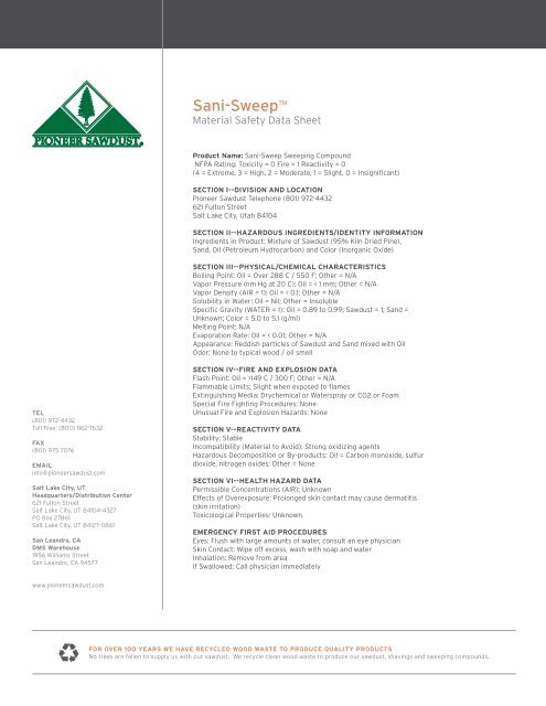 Sani-Sweep - Pioneer Sawdust