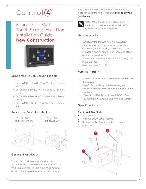 5Ã¢Â€Â and 7Ã¢Â€Â In-Wall Touch Screen Wall Box Installation ... - Control4