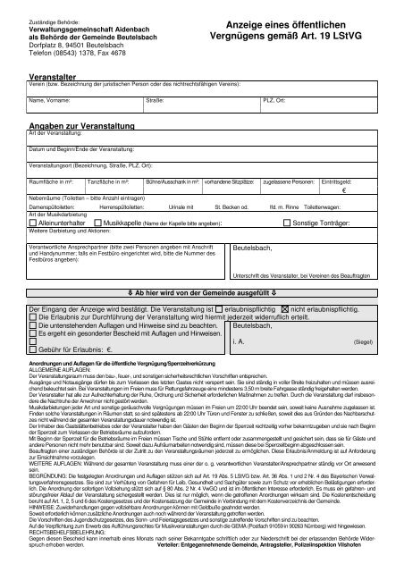 Veranstaltungsanzeige und Antrag vorÃ¼bergehende ...