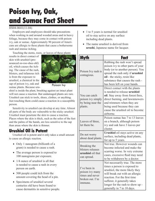 Poison Ivy, Oak, and Sumac Fact Sheet - AmTrust North America