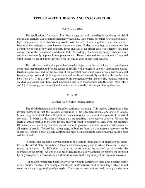 EPPLER AIRFOIL DESIGN AND ANALYSIS CODE - Airfoils Inc.
