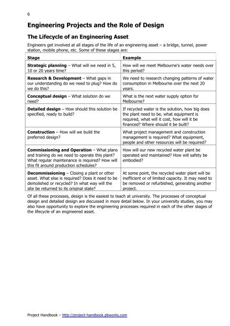 Engineering Projects and the Role of Design - Project Handbook ...