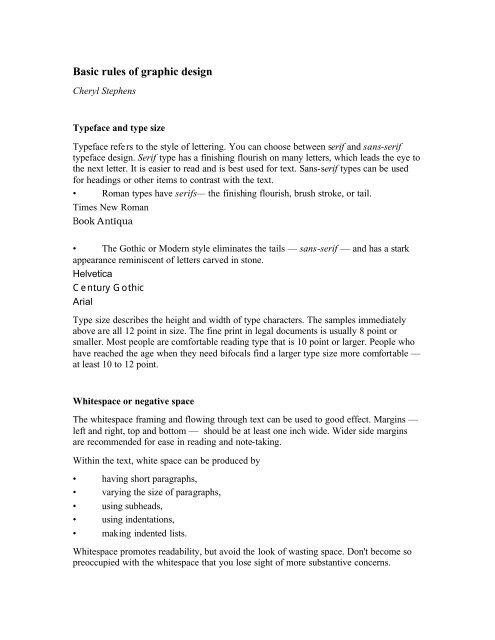 Basic rules of graphic design - Cheryl Stephens
