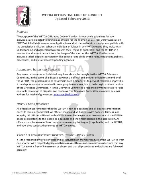 WFTDA Officiating Code of Conduct - Women's Flat Track Derby ...