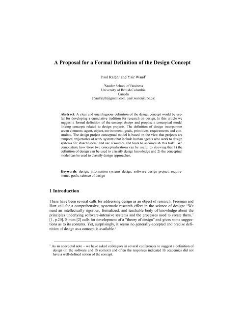 A Proposal for a Formal Definition of the Design Concept - Paul Ralph