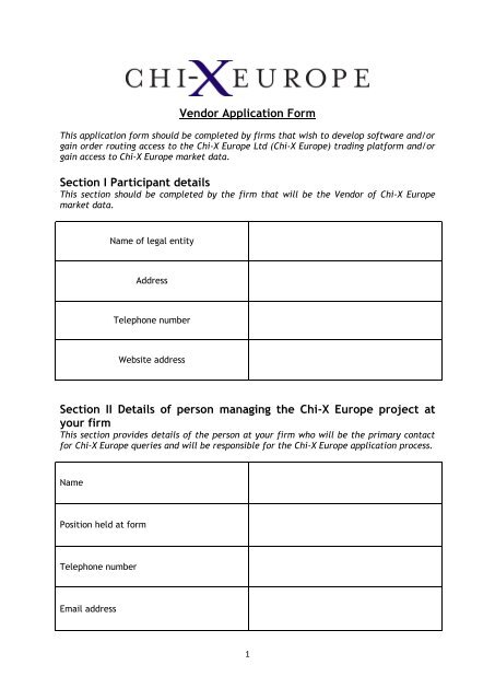 Vendor Application Form Section I Participant details Section II ...