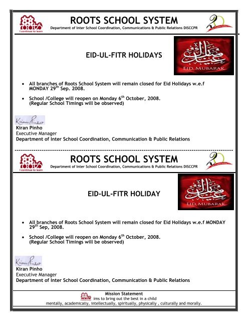 ROOTS SCHOOL SYSTEMDepart