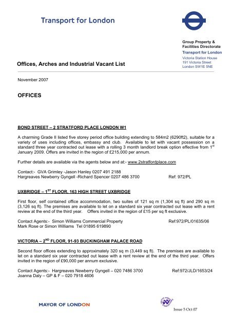 Arches Vacant Premises List - Transport for London