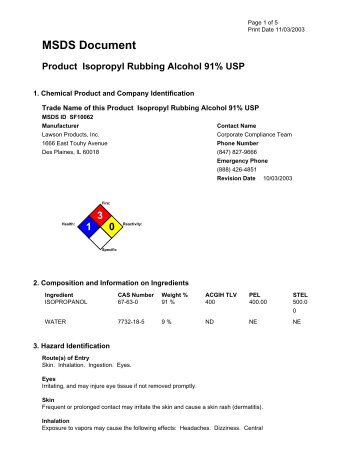 MSDS 903-5, ISOPROPYL ALCOHOL 91%