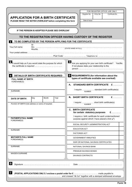 Birth Certificate Application Form