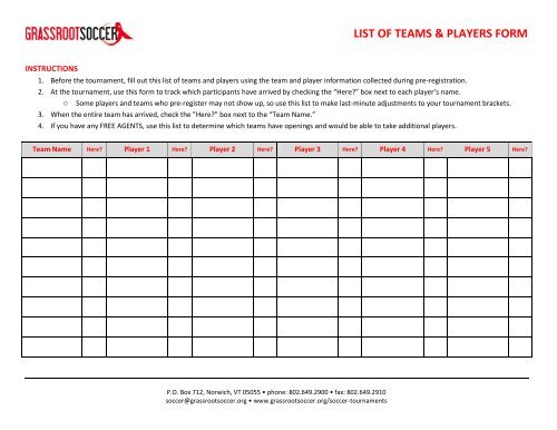 LIST OF TEAMS & PLAYERS FORM - Grassroot Soccer