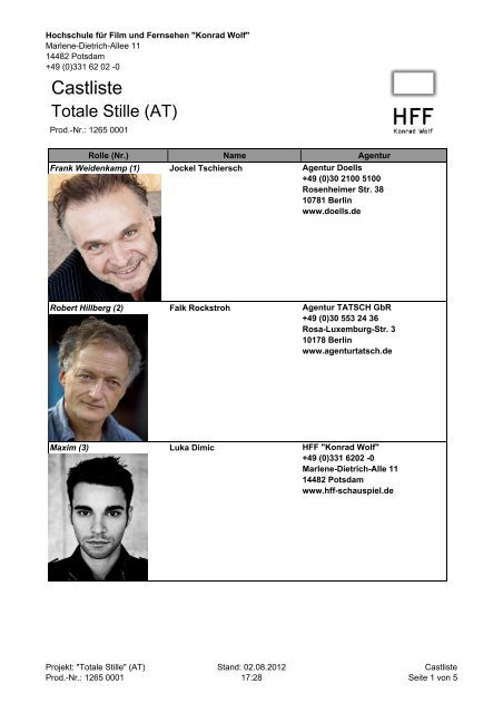 Castliste mit Fotos - Fast Lane Film