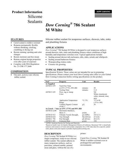DOW CORNING® 786 SEALANT M WHITE,English - Xiameter