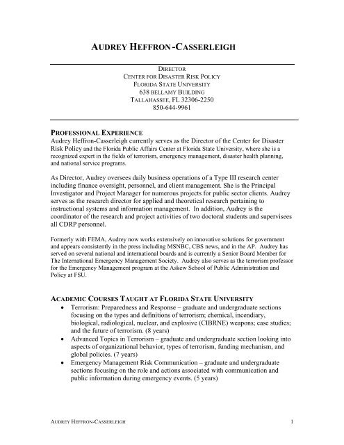 audrey heffron-casserleigh - The Center for Disaster Risk Policy