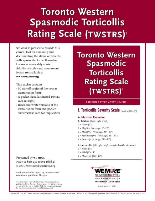 Toronto Western Spasmodic Torticollis Rating Scale (TWSTRS)1 ...
