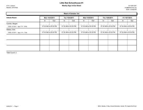 Weekly Sign In/Out Sheet - Procare Software