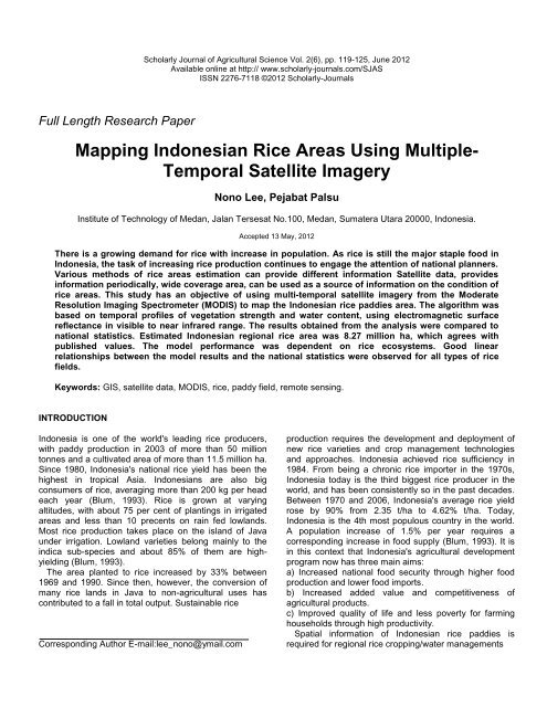 Mapping Indonesian Rice Areas Using Multiple Temporal Satellite