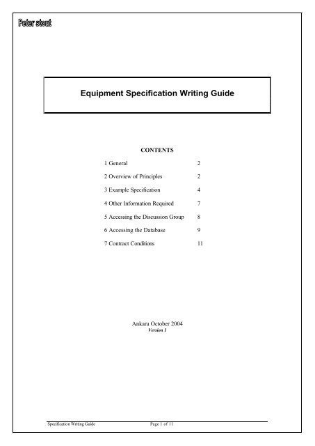 Equipment Specification Writing Guide - Peter Stout Project ...