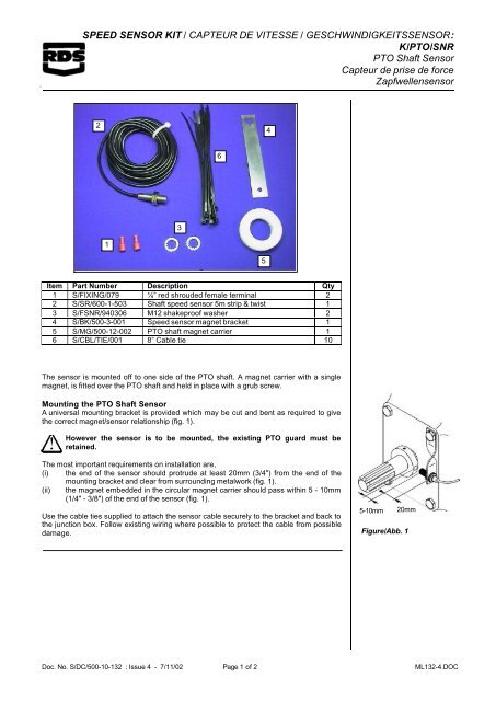 SPEED SENSOR KIT / CAPTEUR DE VITESSE ...