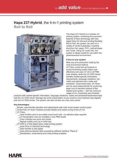Hapa 237-Hybrid, the 4-in-1 printing system Roll to Roll