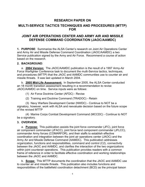 research paper on multi-service tactics techniques and ... - Alsa.mil