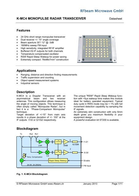 K-MC4 Datasheet - RFbeam