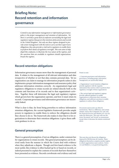 Briefing Note: Record retention and information governance - Eurim