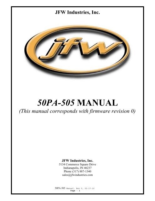 50PA-505 Manual (Rev 0) - JFW Industries