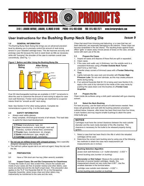Bushing Bump Neck Sizing Die Instructions - Forster Products