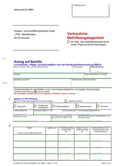 Antrag auf Beihilfe - WSD West