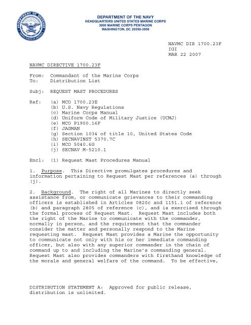 navmc dir 1700.23f request mast procedures - Headquarters Marine ...