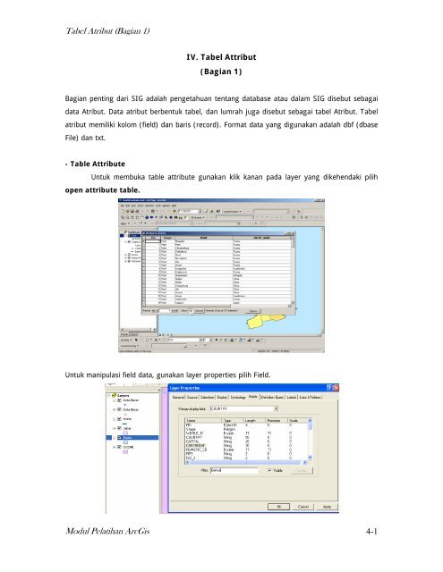 Tabel Atribut (Bagian 1) Modul Pelatihan ArcGis
