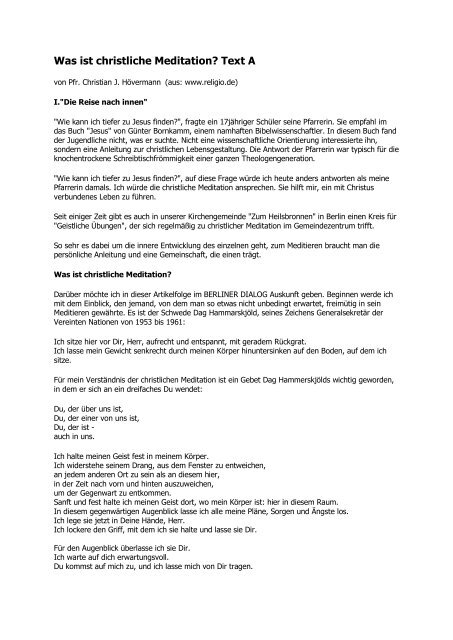 Was ist christliche Meditation? Text A