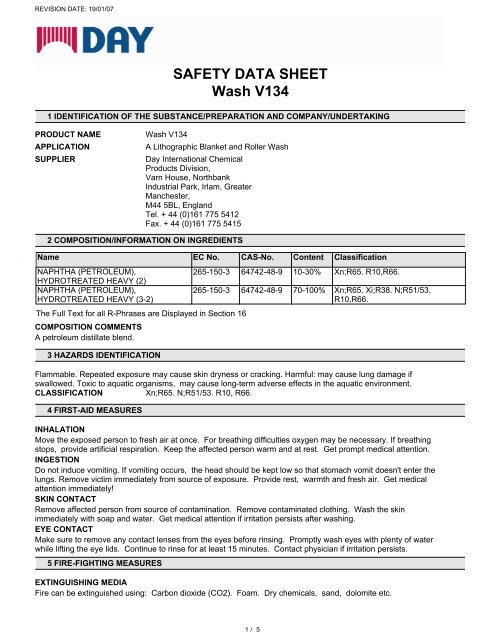 SAFETY DATA SHEET Wash V134 - Offset Supplies