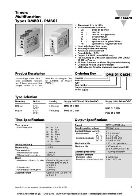 Timers Multifunction Types DMB01, PMB01 - Carlo Gavazzi