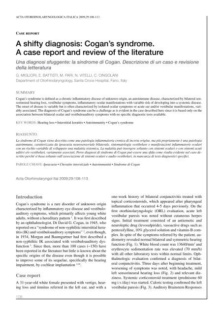 Cogan's syndrome. A case report and review of the literature - Acta ...