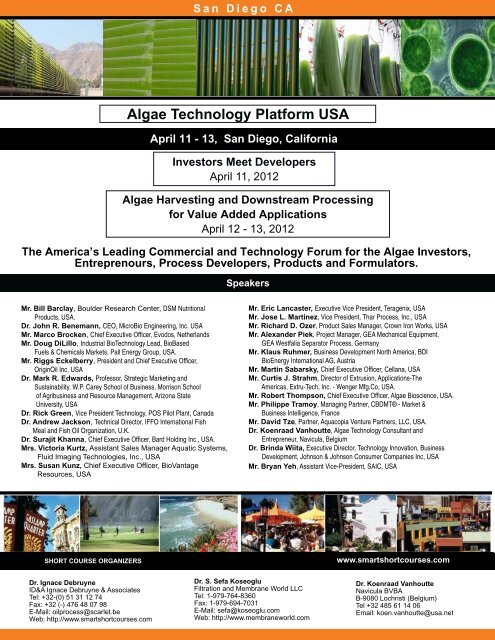 Algae Technology Platform USA - Smart Short Courses