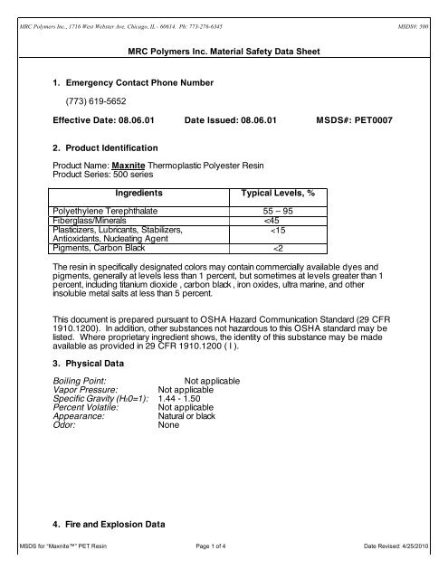 PET MSDS - MRC Polymers
